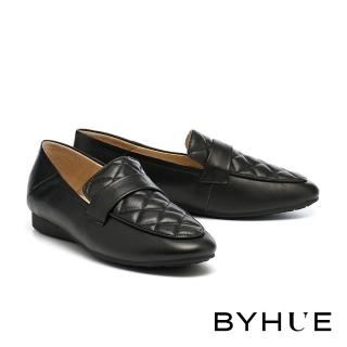 【BYHUE】舒適好感菱格牛皮軟芯微Q底樂福低跟鞋(黑)-momo購物網 - 好評推薦 - 2025年6月