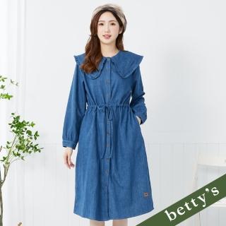 【betty’s 貝蒂思】荷葉邊翻領腰間抽繩牛仔洋裝(深藍)-momo購物網 - 好評推薦 - 2025年12月