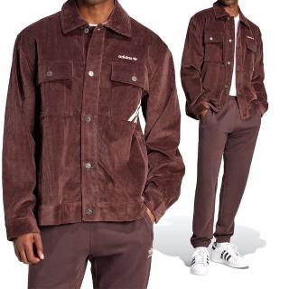 【adidas 愛迪達】Jacket 男款 咖啡色 運動 休閒 襯衫 三葉草 紐扣開襟 口袋 夾克 外套 IW3263-momo購物網 ...