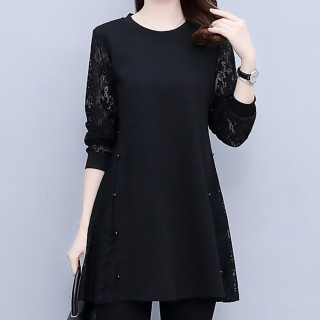 【麗質達人】982黑色蕾絲拼接假二件上衣-LY(L-5XL)-momo購物網 - 好評推薦 - 2025年6月