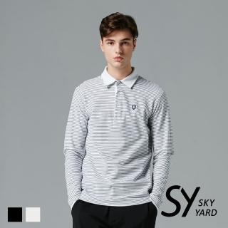 【SKY YARD】GABBIANO純棉條紋撞色領口開襟POLO衫長袖上衣(白色)-momo購物網 - 好評推薦 - 2024年12月