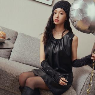 【OB 嚴選】抓皺圓領皮革短洋裝 《DA10287》-momo購物網 - 好評推薦 - 2025年12月