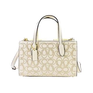 【COACH】NINA 金色鉚釘C LOGO荔枝紋皮革手提斜背小款托特包(白堊色/小款)-momo購物網 - 好評推薦 - 2025年1月