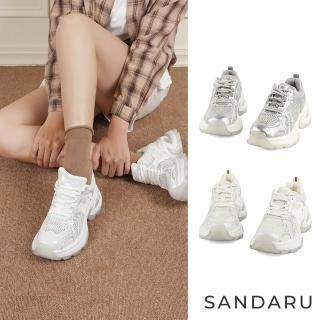 【SANDARU 山打努】老爹鞋 真皮拼接透氣網綁帶休閒鞋(銀灰)-momo購物網 - 好評推薦 - 2025年8月