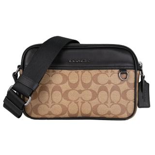 【COACH】PVC LOGO男款雙拉鍊斜背包(卡其/黑)-momo購物網 - 好評推薦 - 2025年3月