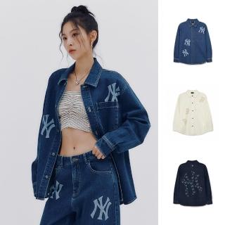 【MLB】牛仔丹寧襯衫 CUBE MONOGRAM系列 紅襪/洋基隊(3ADRB0334/3ADRM0434-三款任選)-momo購物網