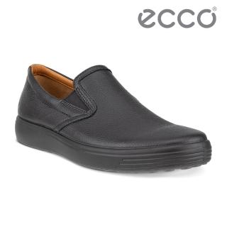 【ecco】SOFT 7 M 經典皮革休閒鞋 男鞋(黑色/棕色 47048459075)-momo購物網