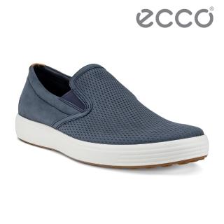 【ecco】SOFT 7 M 針織皮革休閒鞋 男鞋(海洋藍 47048460588)-momo購物網