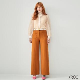 【iROO】繡花桃心花木棕寬褲-momo購物網
