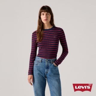 【LEVIS】女款 合身長袖Logo Tee 上衣 熱賣單品 A0719-0033-momo購物網