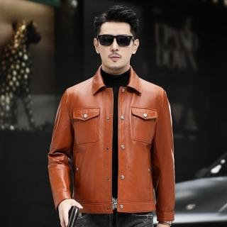 【米蘭精品】現貨+預購 真皮皮衣外套(小牛皮翻領短款機車夾克簡約男外套橘棕色74ja24)-momo購物網 - 好評推薦 - 2025年10月