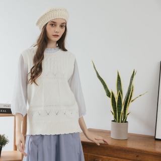 【CUMAR】造型挑洞親膚麻花圓領無袖針織背心(黑 白 駝/魅力商品)-momo購物網