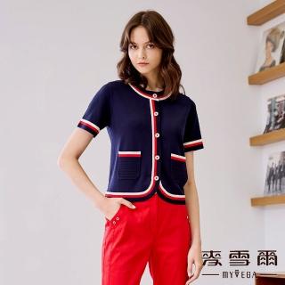 【MYVEGA 麥雪爾】海軍風配色愛心釦針織外套-深藍-momo購物網