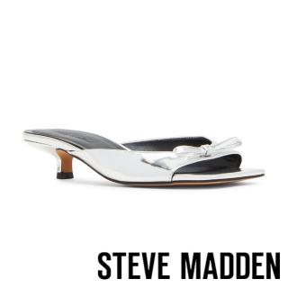 【steve madden】MEME 蝴蝶結方頭圓弧涼跟鞋(銀色)-momo購物網