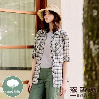 【MYVEGA 麥雪爾】純棉經典格紋長版襯衫-綠(通勤風)-momo購物網