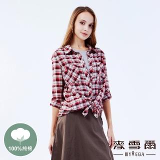 【MYVEGA 麥雪爾】純棉經典格紋長版襯衫-紅(通勤風)-momo購物網