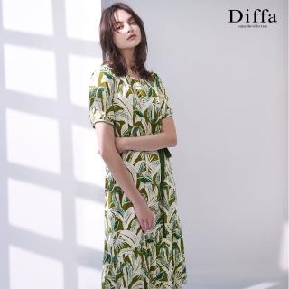 【Diffa】氣質綠葉短袖連身洋裝-女-momo購物網