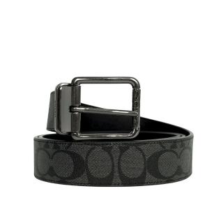 【COACH】CC Logo 刻印方頭塗層帆布及皮革寬3.8cm雙面可用皮帶(炭灰色/黑色)-momo購物網 - 好評推薦 - 2025年3月