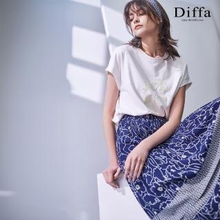 【Diffa】藍白花鬆緊腰設計長寬裙-女-momo購物網 - 好評推薦 - 2025年5月