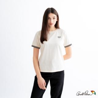 【Arnold Palmer 雨傘】女裝-配色羅紋圓領衫(白色)-momo購物網