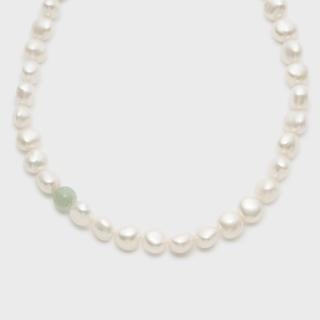【agete】NOJESS SV淡水珍珠與綠翡翠項鍊-momo購物網