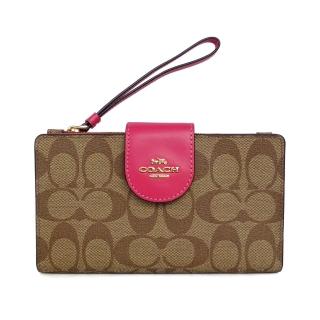 【COACH】PVC Logo真皮摺口手掛手機袋長夾(卡其C/亮桃)-momo購物網 - 好評推薦 - 2025年6月