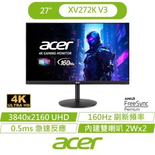 【Acer 宏碁】XV272K V3 27型4K樞紐旋轉護眼電競螢幕(27吋/UHD/160Hz/0.5ms/IPS/喇叭/FreeSync)-momo購物網 - 好評推薦 - 2025年10月