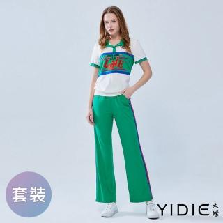 【YIDIE 衣蝶】水鑽字母刺繡紅藍織帶長褲套裝-白/綠(上下身分開販售)-momo購物網