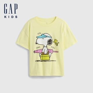 【GAP】女童裝 Gap x Snoopy史努比聯名 印花圓領短袖T恤-淺黃色(781886)-momo購物網