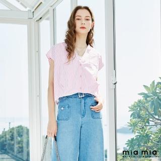 【mia mia】粉條紋V字開領上衣-momo購物網 - 好評推薦 - 2025年10月