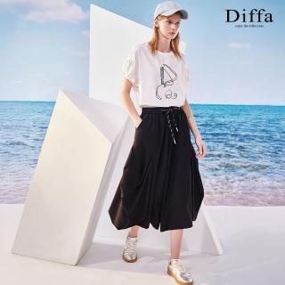 【Diffa】鬆緊腰抽繩車褶長寬褲-女-momo購物網 - 好評推薦 - 2025年6月