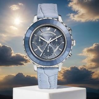 【SWAROVSKI 施華洛世奇】Octea Lux Chrono 丹寧藍晶鑽手錶 女錶-39.5mm(5580600)-momo購物網 ...