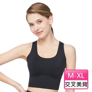 【Swear 思薇爾】U got fit系列M-XL無鋼圈交叉美背無痕包覆素面運動短背心(黑色)-momo購物網