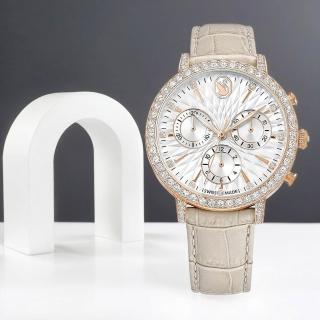 【SWAROVSKI 施華洛世奇】Matrix Tennis Chrono 水晶三眼計時手錶 女錶-36mm(5702849)-momo購物網 ...