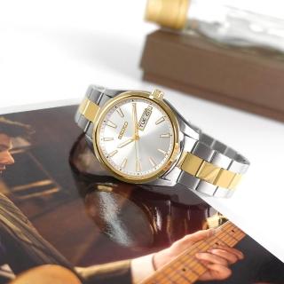 【SEIKO 精工】時尚紳士 星期日期 藍寶石水晶玻璃 防水100米 不鏽鋼手錶 銀白x鍍金 40mm(SUR446P1)-momo購物網 ...