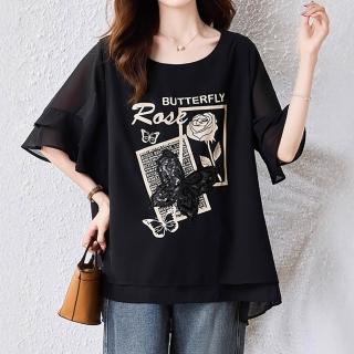 【麗質達人】9964黑色印花雪紡上衣-LY(L-5XL)-momo購物網 - 好評推薦 - 2025年10月