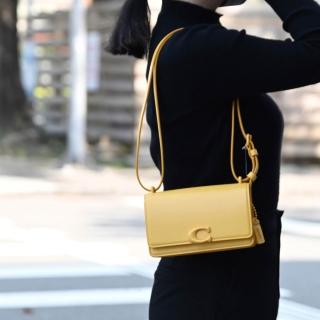 【COACH】專櫃款 Bandit 經典C LOGO皮革迷你肩斜翻蓋斜背包(黃)-momo購物網 - 好評推薦 - 2025年12月