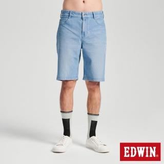 【EDWIN】男裝 冰河玉 迦績JERSEYS 寬丹寧短褲(漂淺藍)-momo購物網