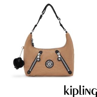 【KIPLING】淺棕色雙拉鍊實用肩背包-NIKKI-momo購物網