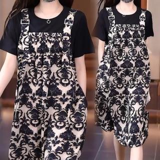 【麗質達人】9518黑色印花假二件洋裝-LY(L-5XL)-momo購物網 - 好評推薦 - 2025年10月