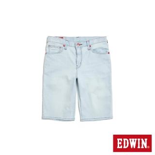 【EDWIN】男裝 EDGE W皮標合身丹寧短褲(重漂藍)-momo購物網