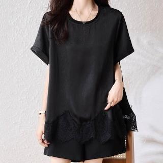 【麗質達人】5339黑色蕾絲拼接假二件上衣-LY(L-5XL)-momo購物網 - 好評推薦 - 2025年9月