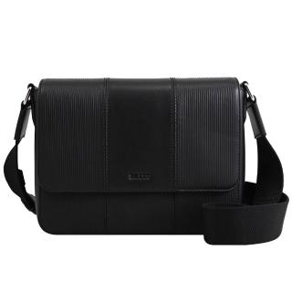【BALLY】Lance 簡約烙印LOGO條紋小牛皮翻蓋方包斜背包(黑)-momo購物網 - 好評推薦 - 2026年5月