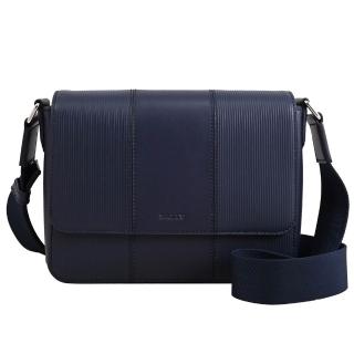 【BALLY】Lance 簡約烙印LOGO條紋小牛皮翻蓋方包斜背包(深藍)-momo購物網 - 好評推薦 - 2026年6月