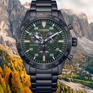 【CITIZEN 星辰】Chronograph光動能潮玩型男三眼計時手錶 綠黑 情人節 禮物 43mm AT2527-80X-momo購物網 ...